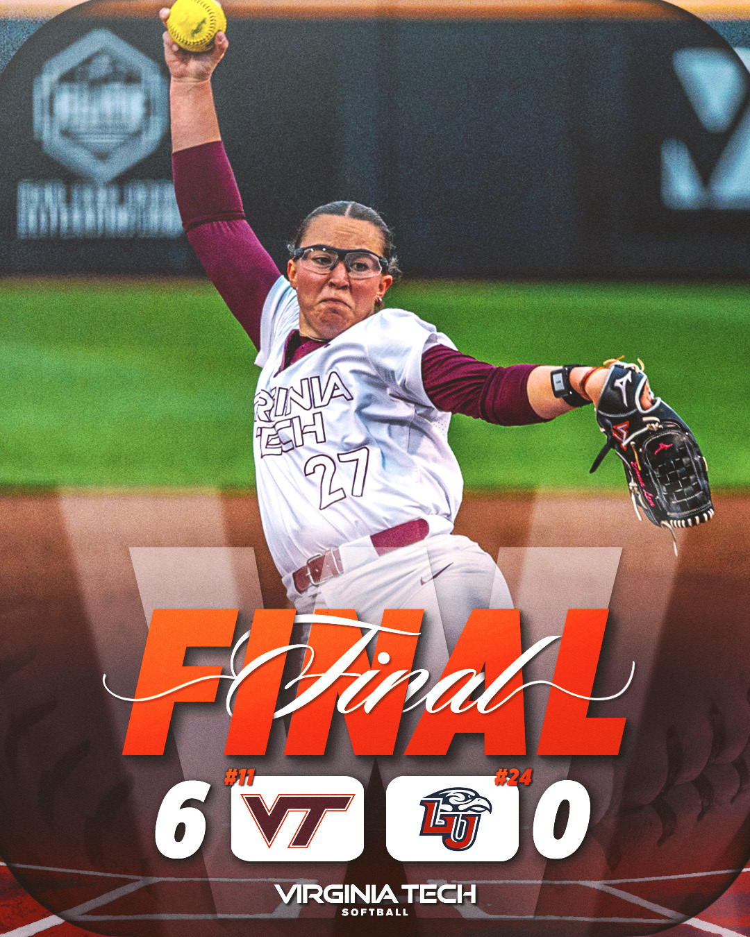 The No. 11 Virginia Tech Hokies softball team beat No. 24 Liberty 6-0.