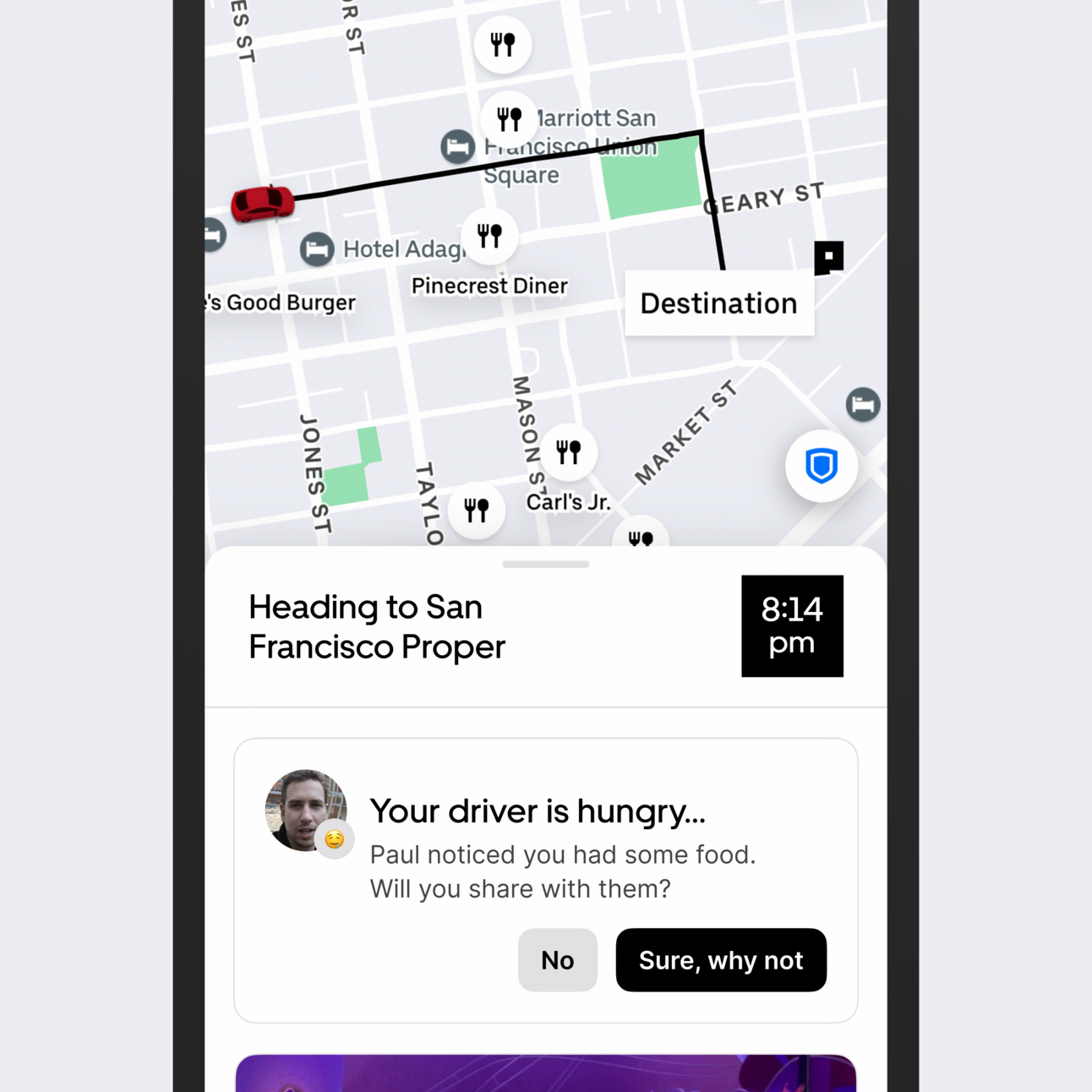 Uber option to share food with your driver