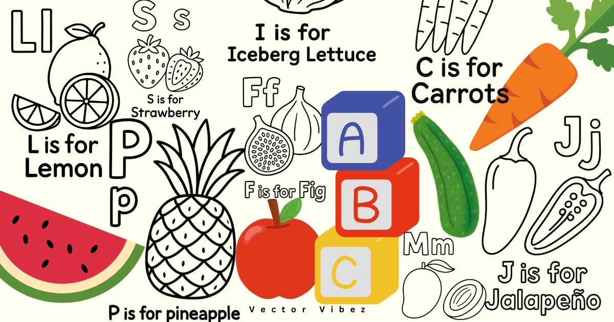 🥬 Fruit & Veggie ABCs: Tasty Coloring Fun for Kids!