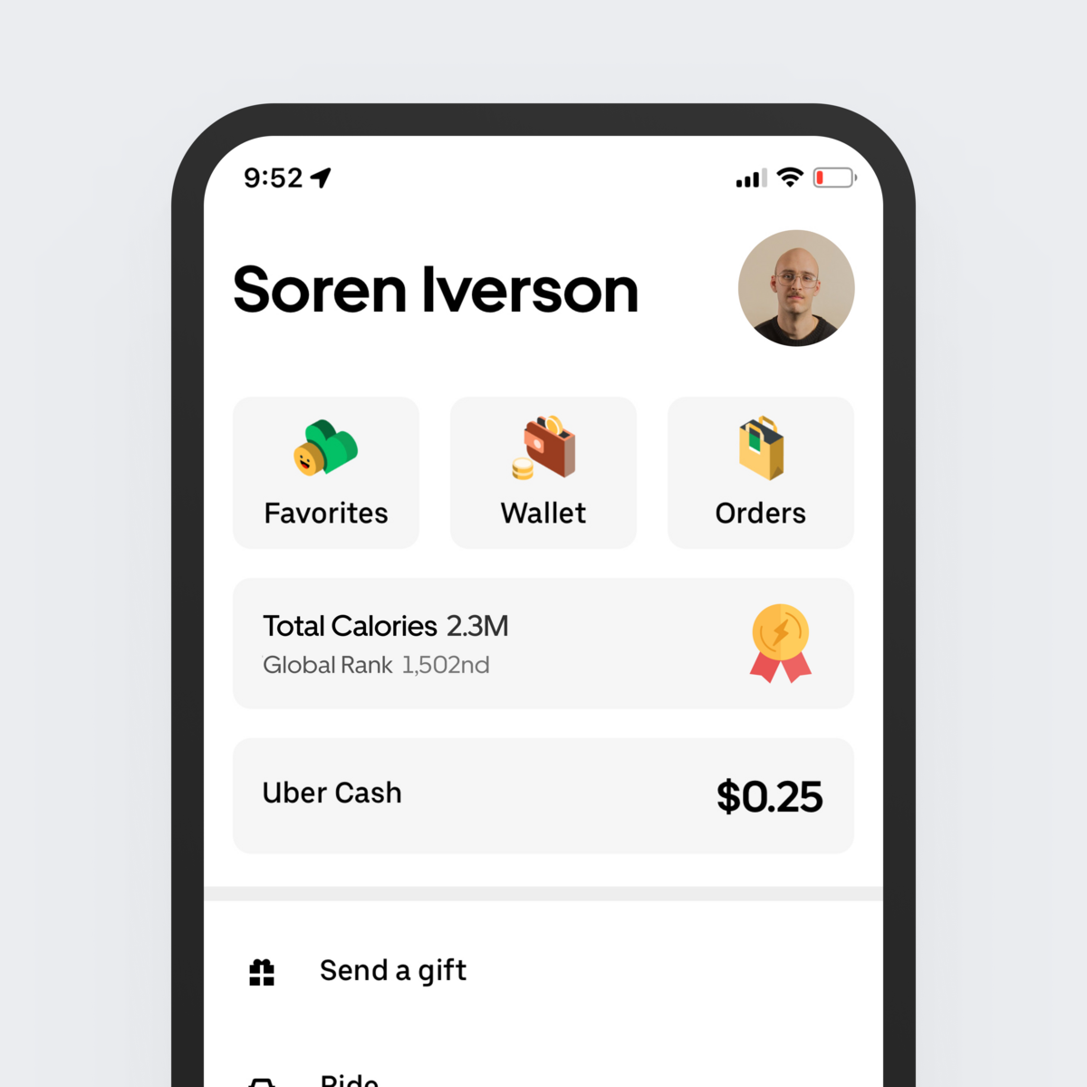 Uber Eats total calories and rank