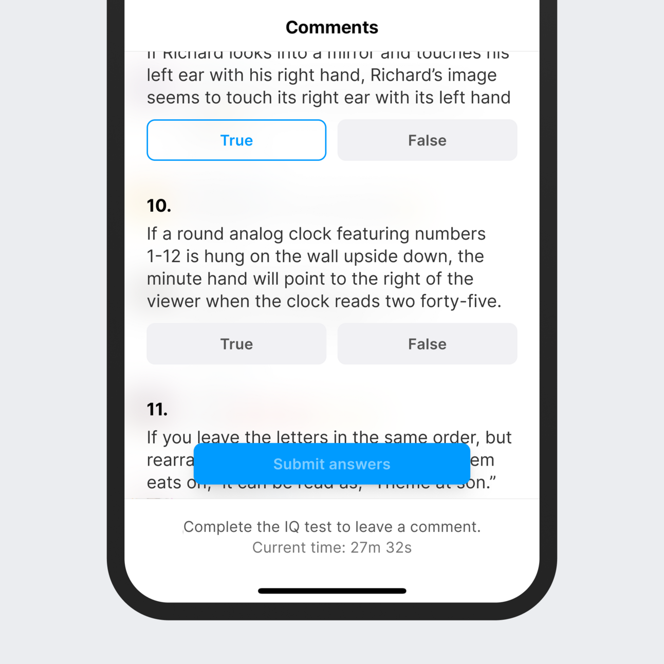 Insta comment IQ test