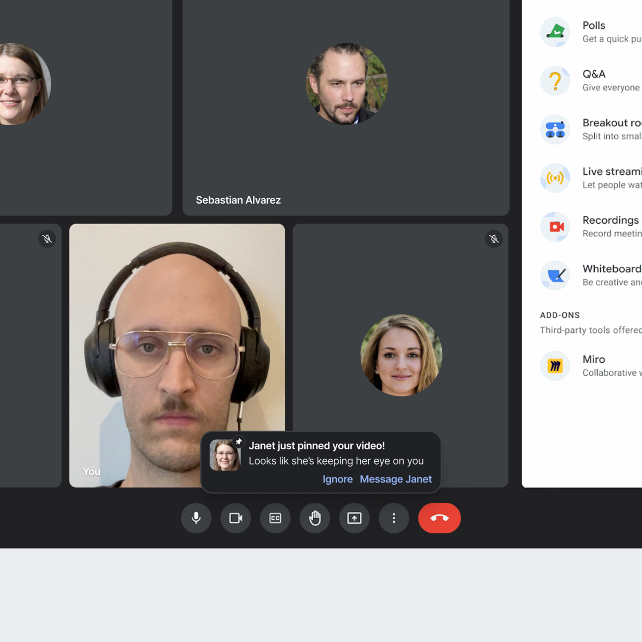 Google Meets show when someone pins your video