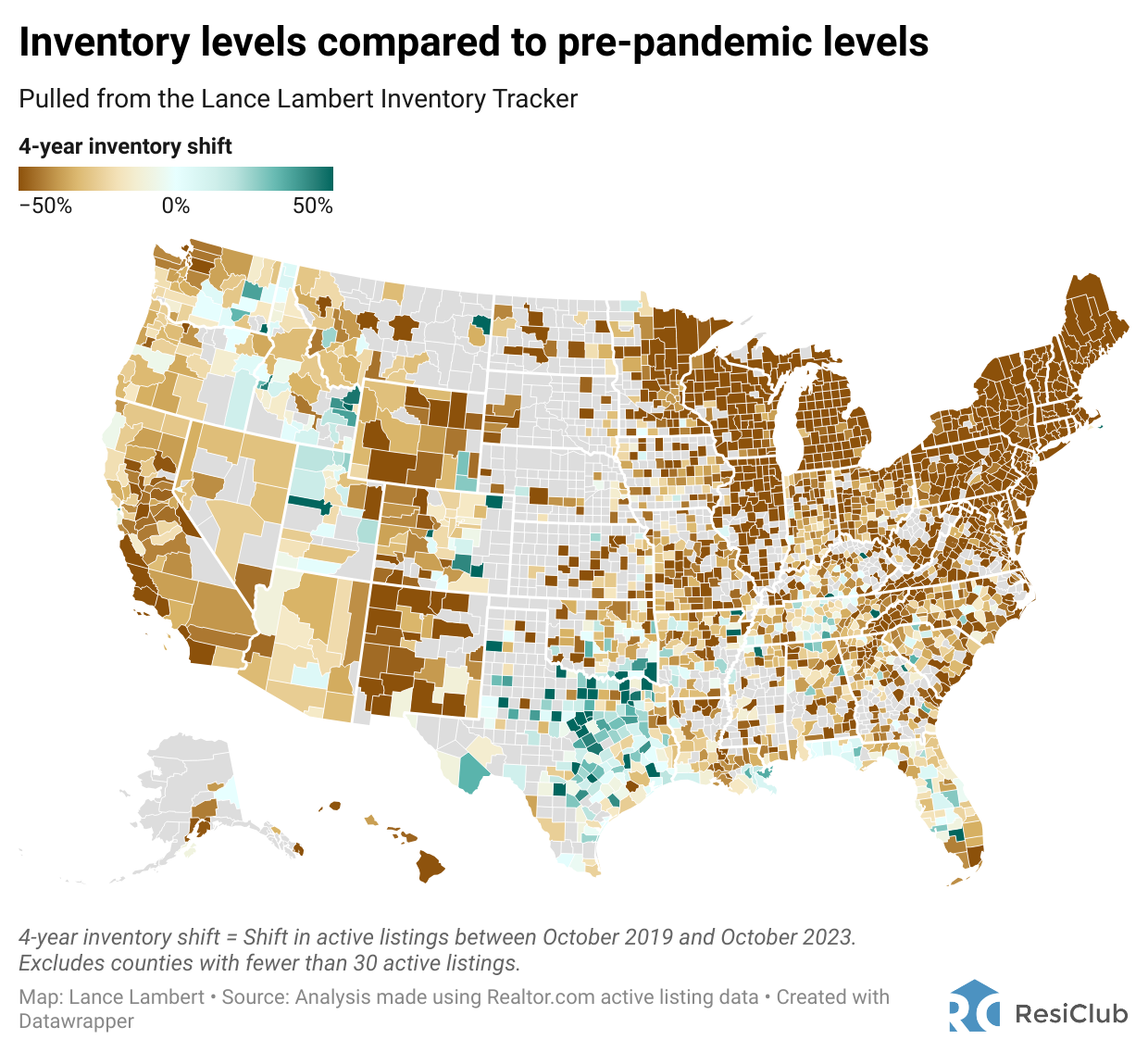 This interactive map shows housing inventory shift by county