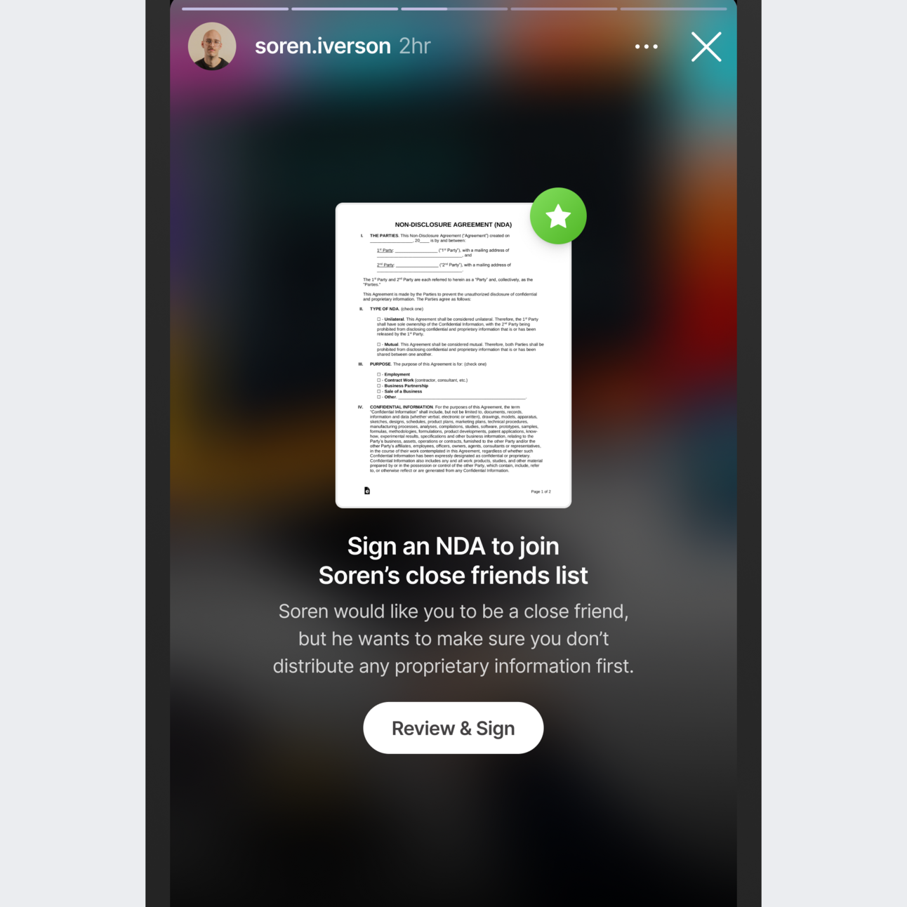 Instagram sign an NDA to join close friends