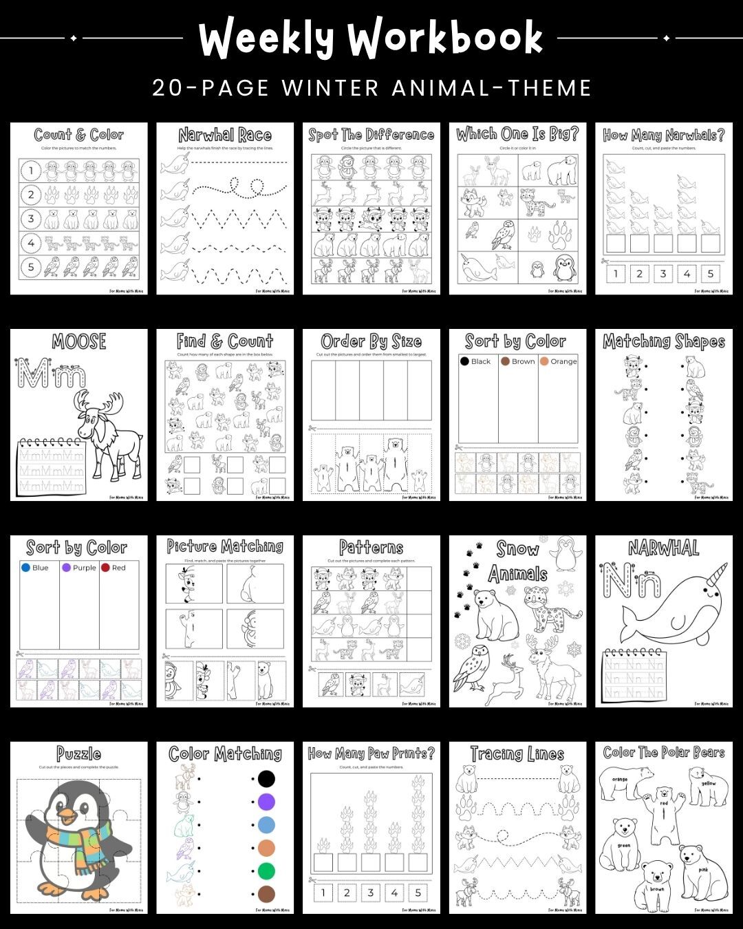 Winter Animal Themed Workbook