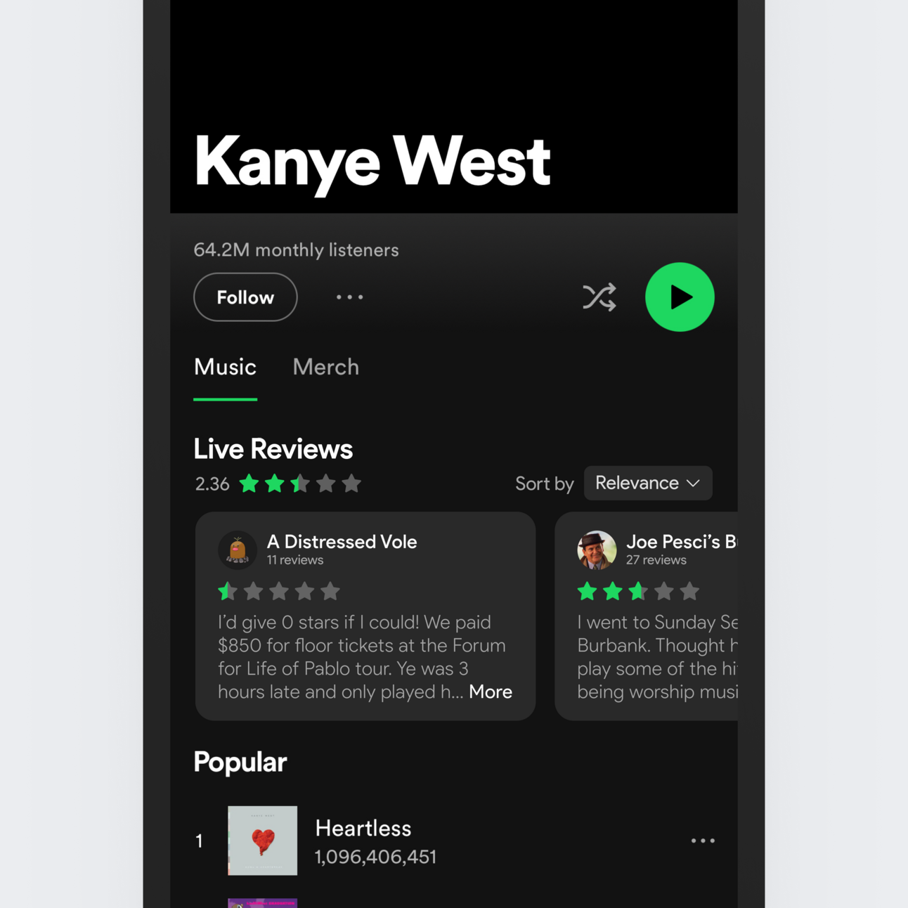 Spotify live performance reviews