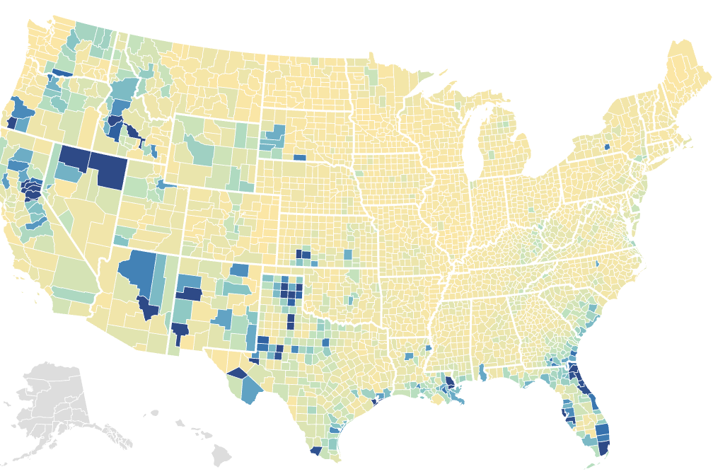 This housing market map shows how much county-level home insurance ...