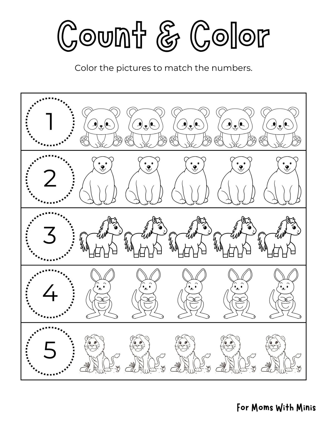 Count and Color The Land Animals