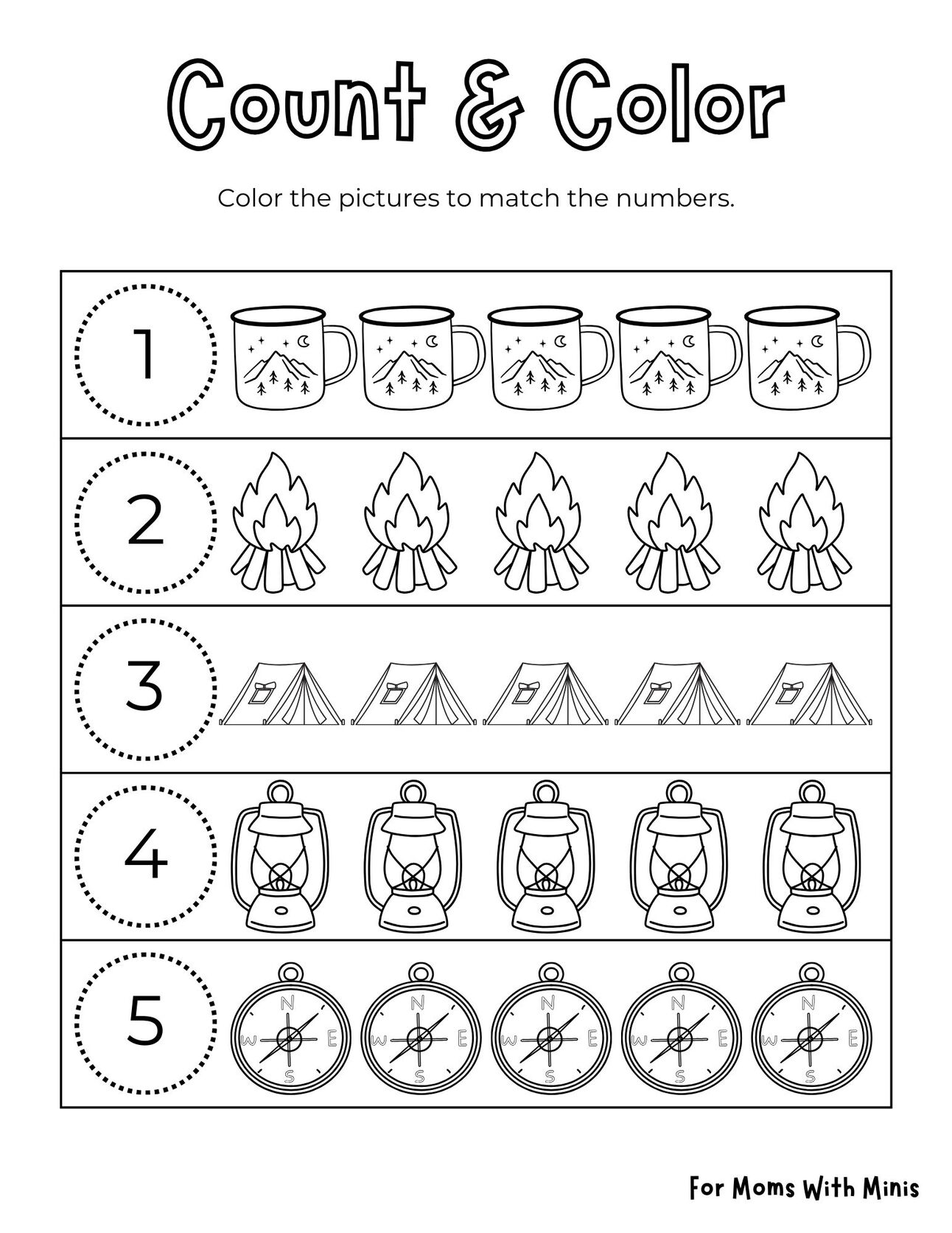 Count and Color The Camping Shapes