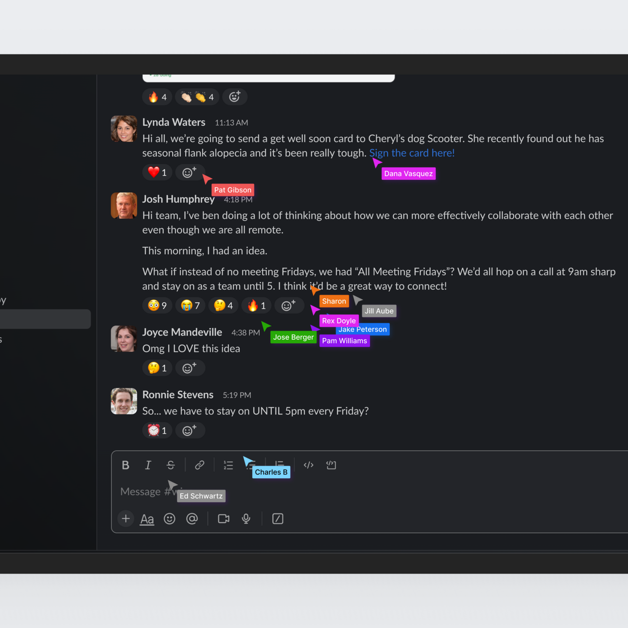 Slack cursor position