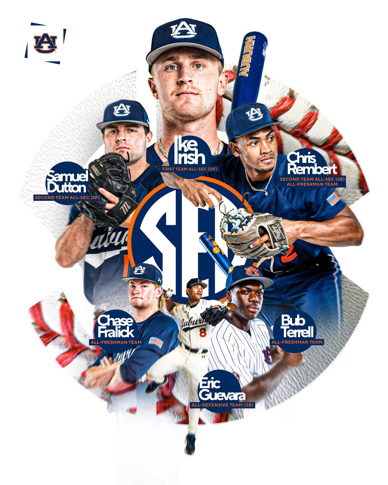 Six Auburn baseball players earned All-SEC honors, tied for the second ...