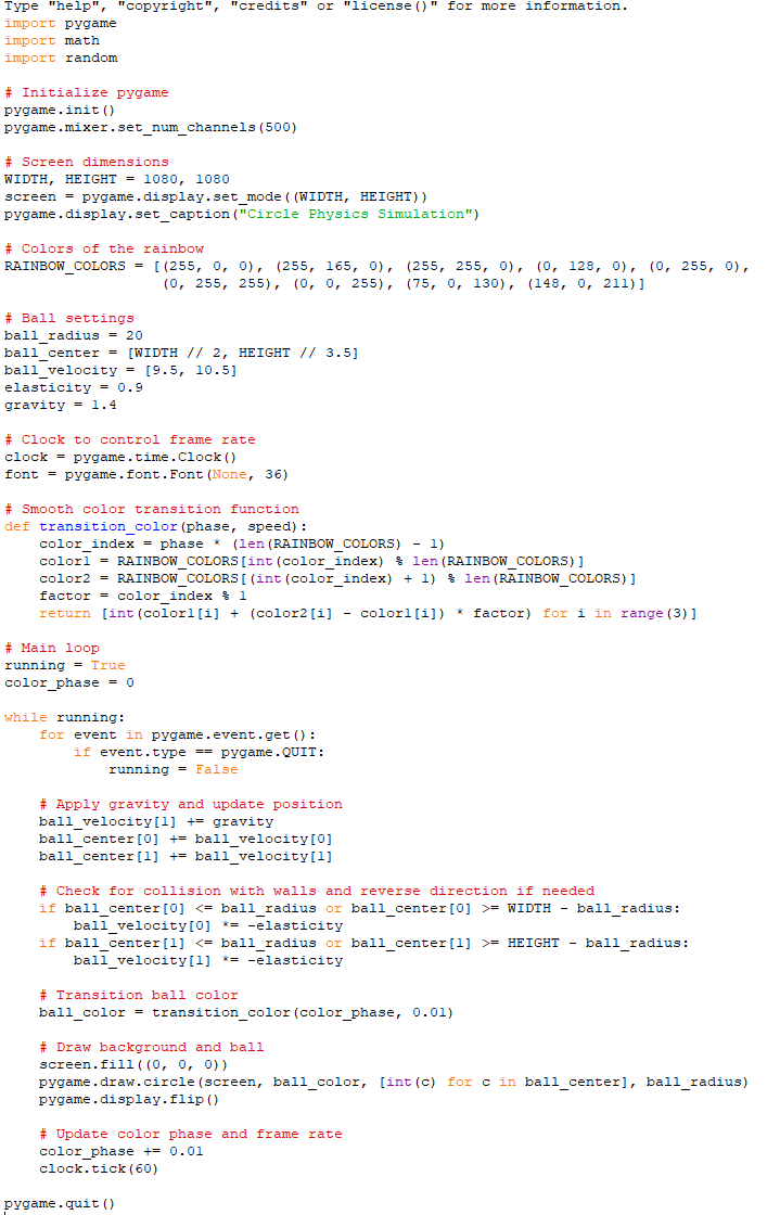 Setup Python + Bouncyball simulation code