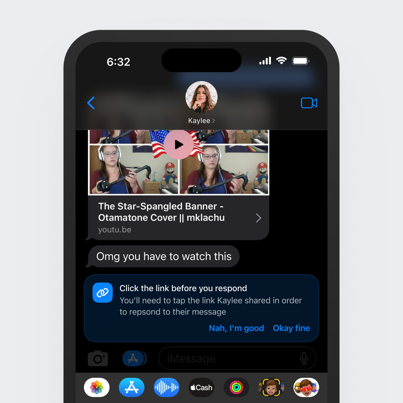 iMessage tap the link if you want to respond