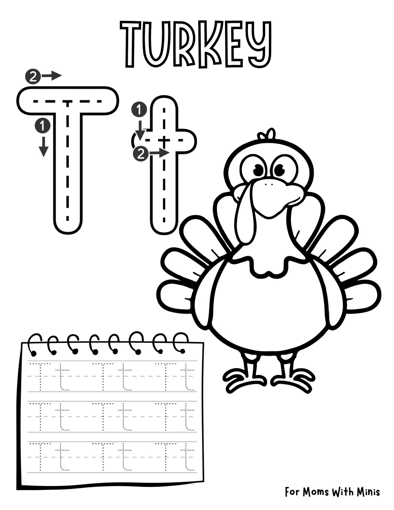 🦃 T is For Turkey Kids Printable