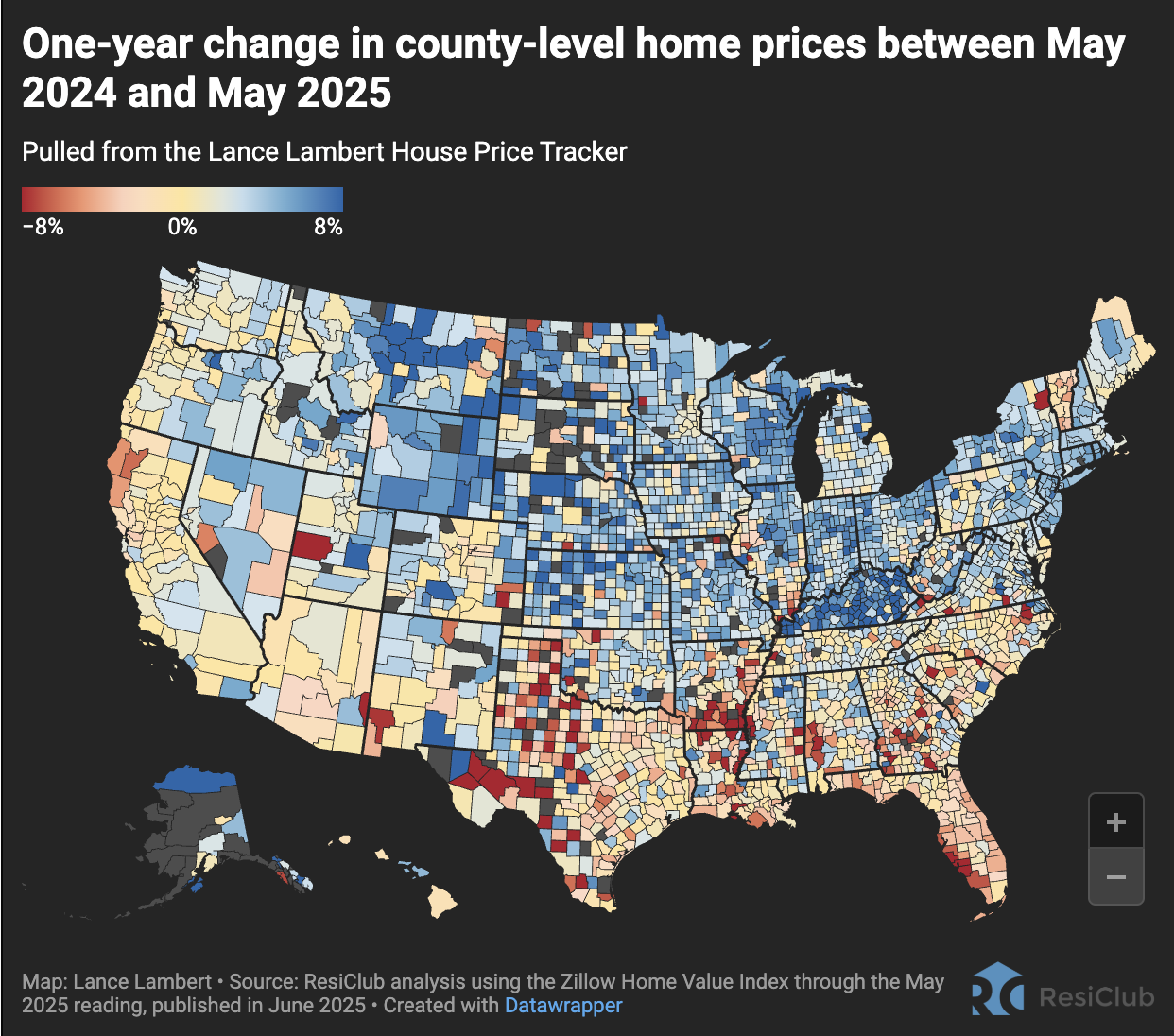 Monthly home price analysis spanning over 800 metros and 3,000 counties