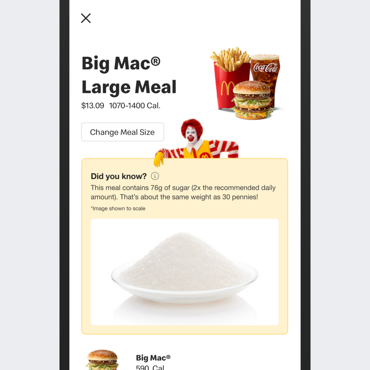 McDonalds app nutrition info to scale