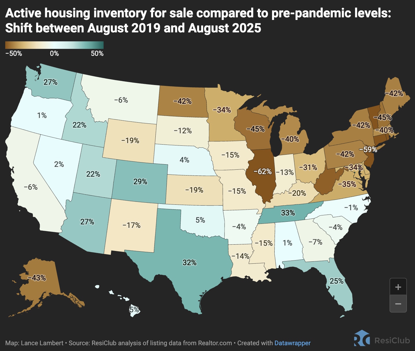 14 states are back above pre-pandemic 2019 housing inventory levels