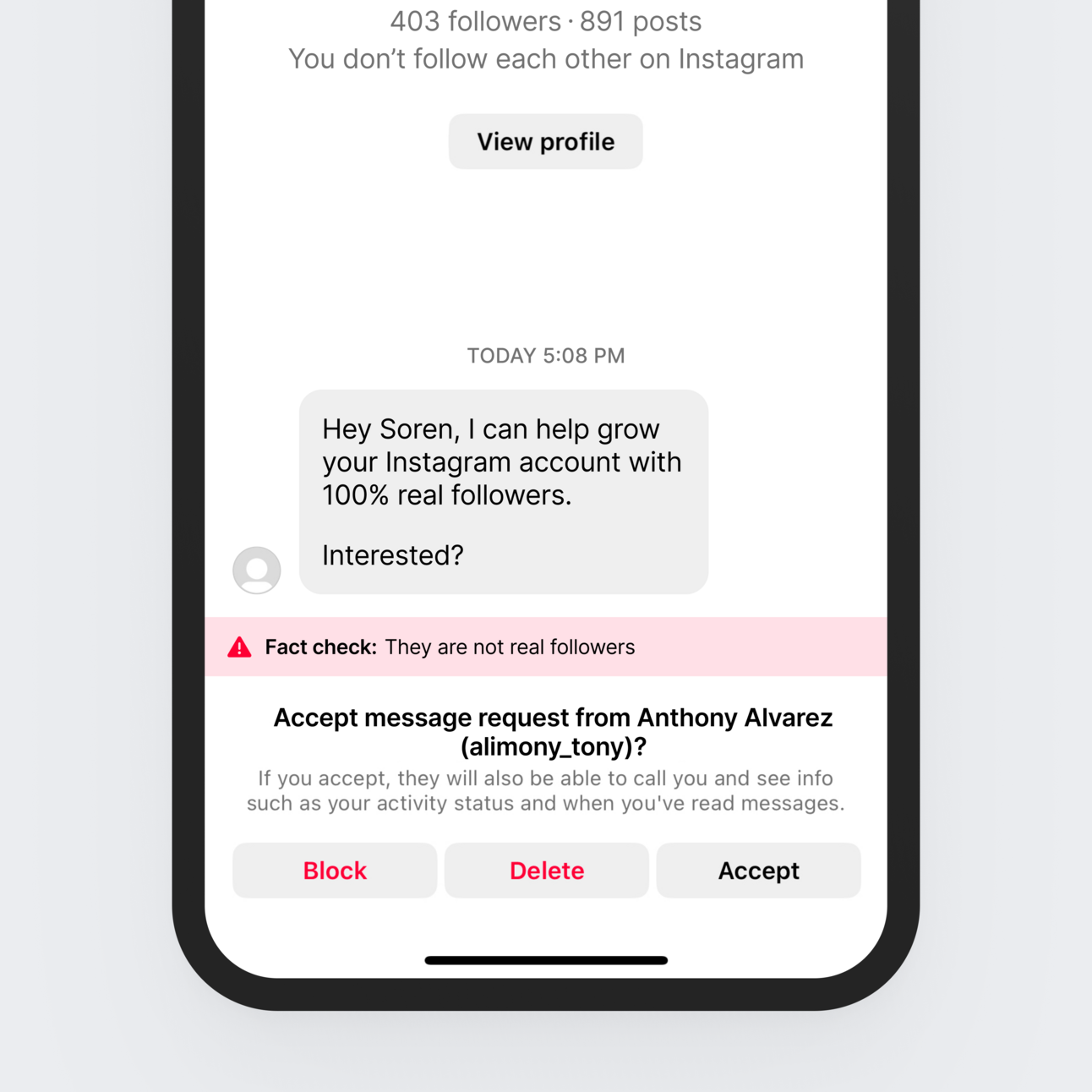 Instagram fact check message requests