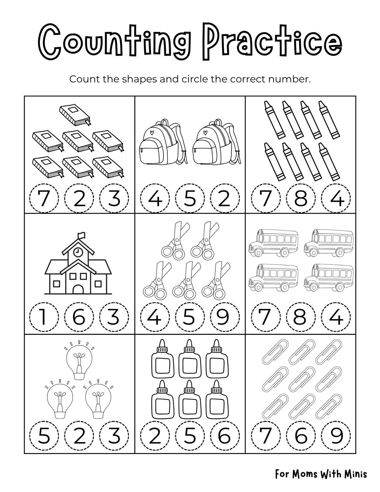 Counting Practice Back to School
