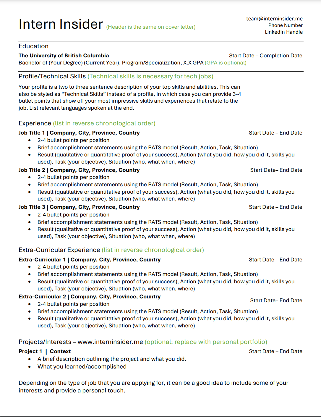 Free Intern Resume Toolkit With Template Download