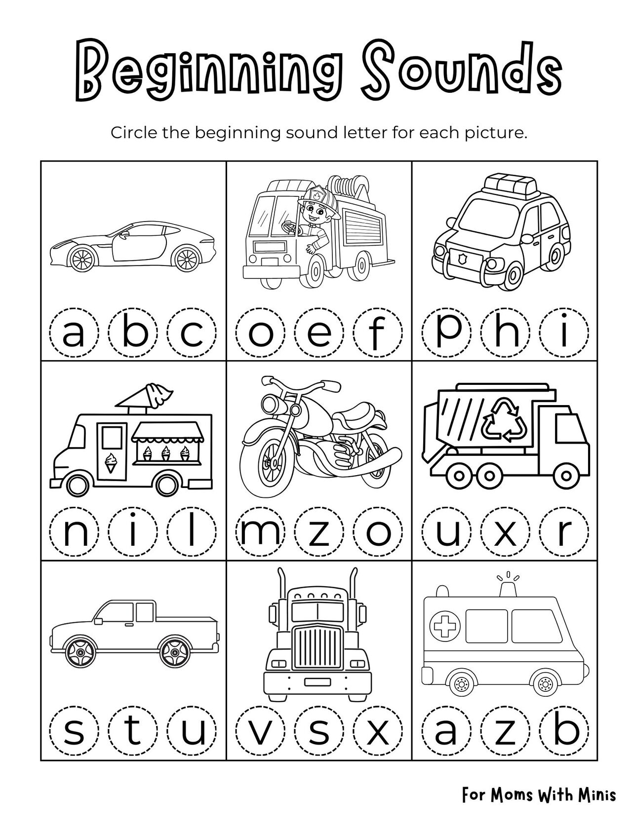 Beginning Sounds With Vehicles